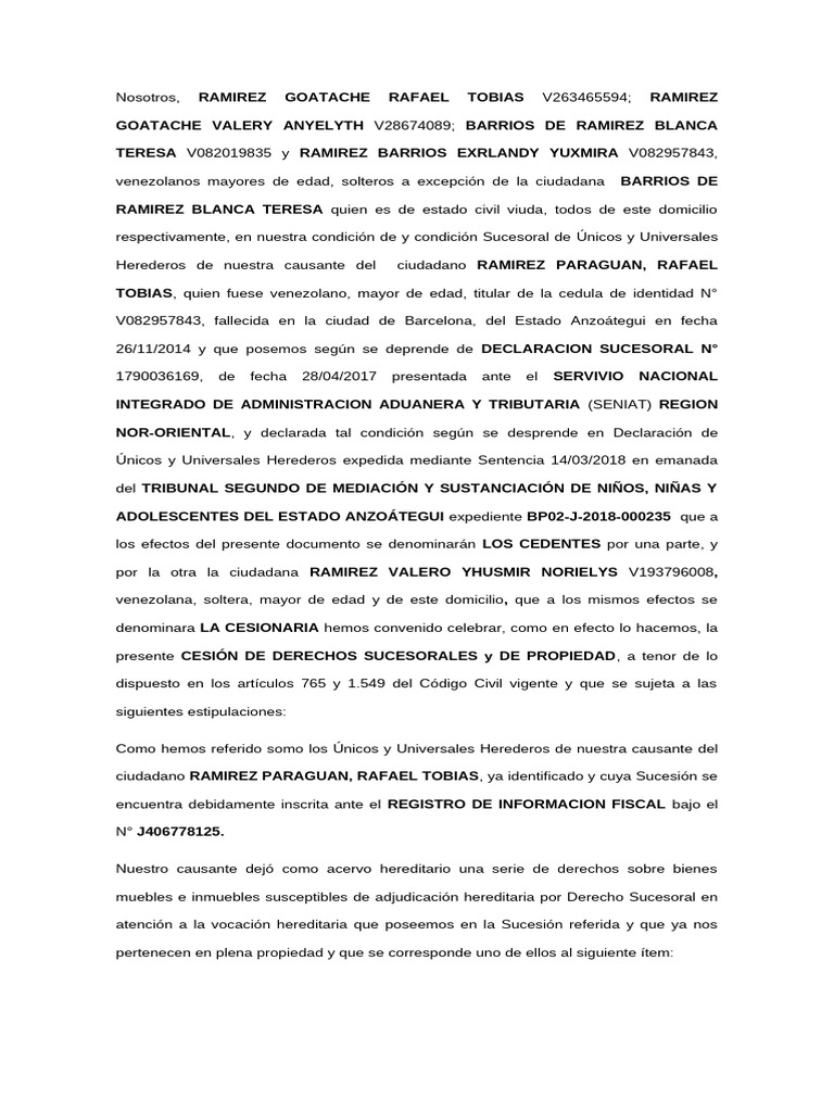 Cesion de Derechos Sucesorales Ramirez | PDF | Propiedad | Política