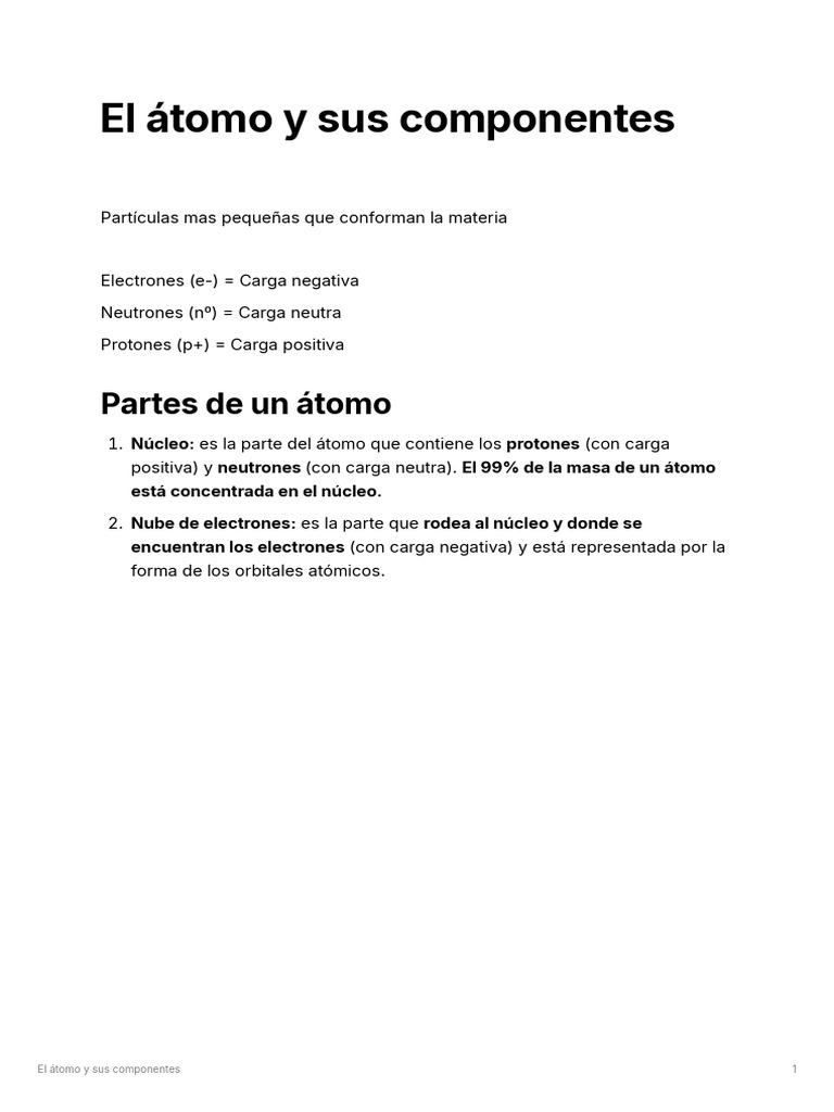 Componentes del átomo y modelos atómicos | PDF | Átomos | Núcleo atómico