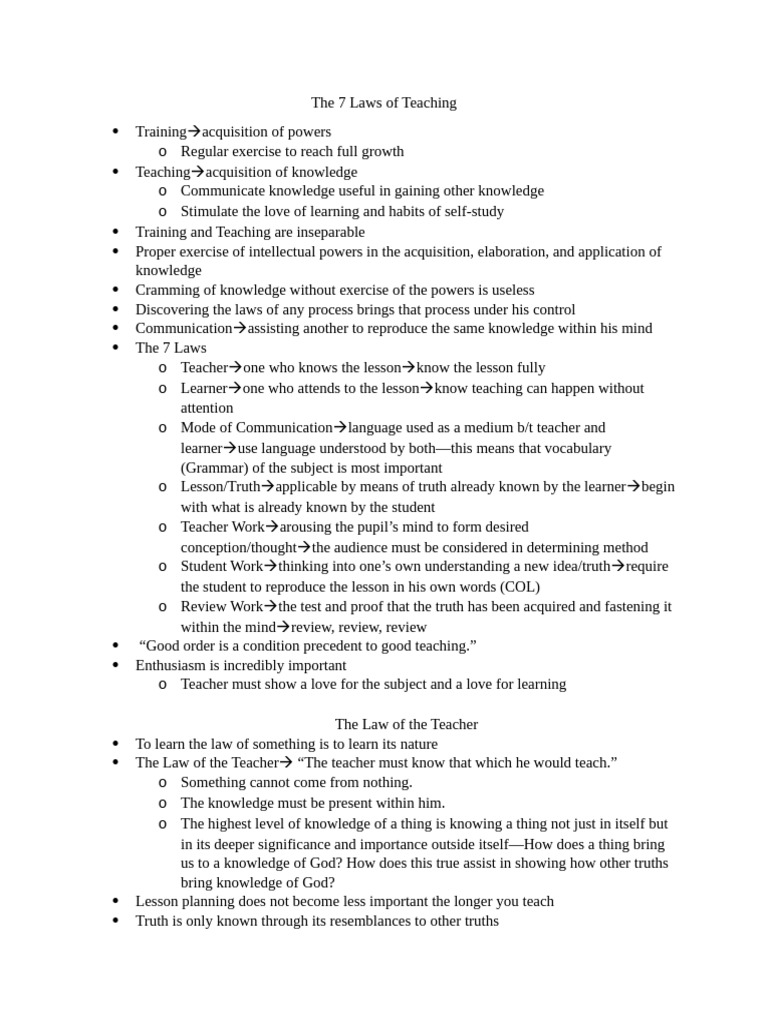 The 7 Laws of Teaching Notes | PDF