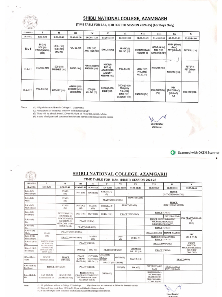 Time Table Final 2024 25 | PDF