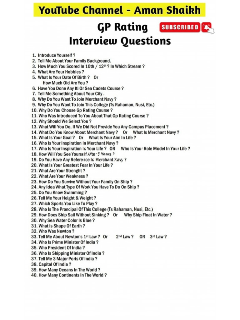 Aman Shaikh GP Rating Interview | PDF