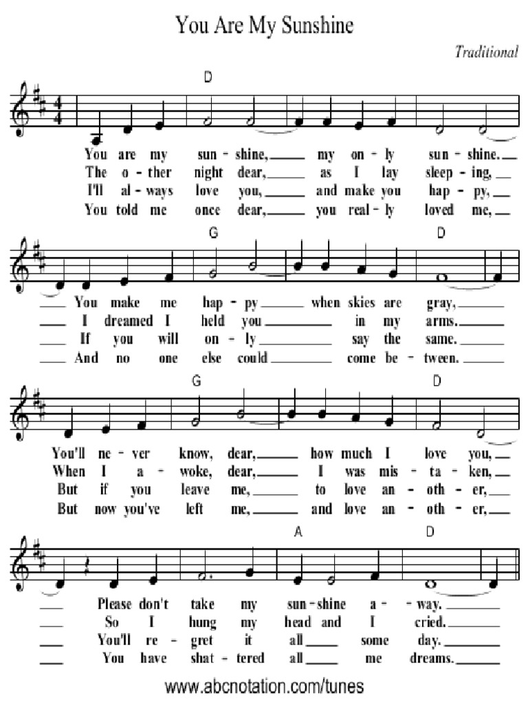 You Are My Sunshine - Text and Notes | PDF