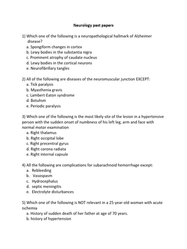 Neurology Past Papers | PDF