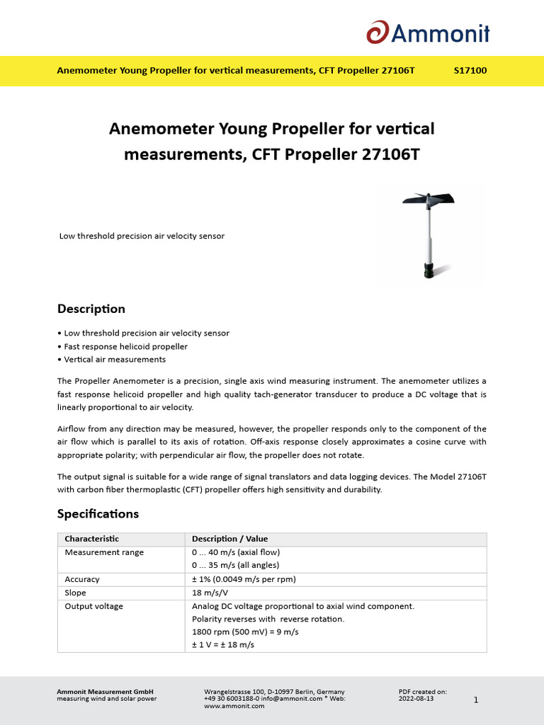 Anemometer Young Propeller For Vertical Measuremen | PDF