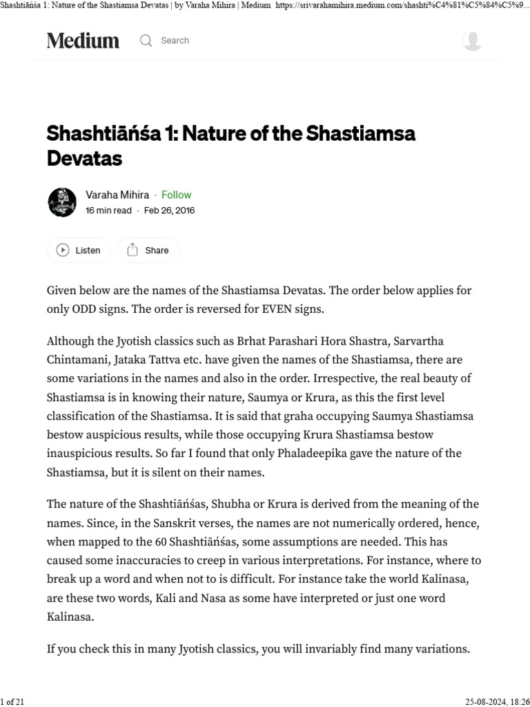 Shashtiāńśa 1 - Nature of The Shastiamsa Devatas - by Varaha Mihira ...