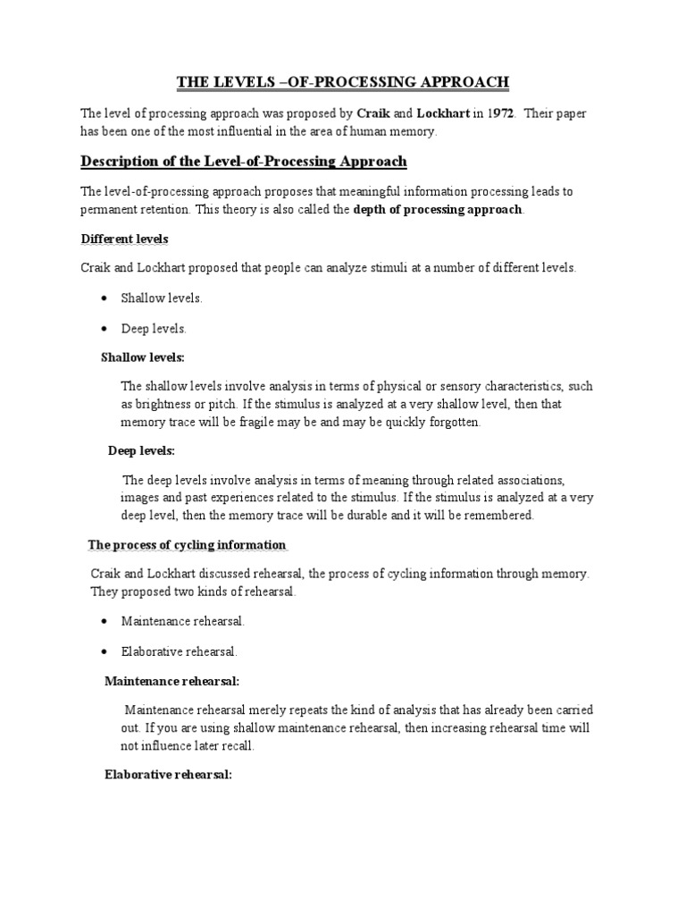 The Levels of Processing Model | PDF | Recall (Memory) | Memory