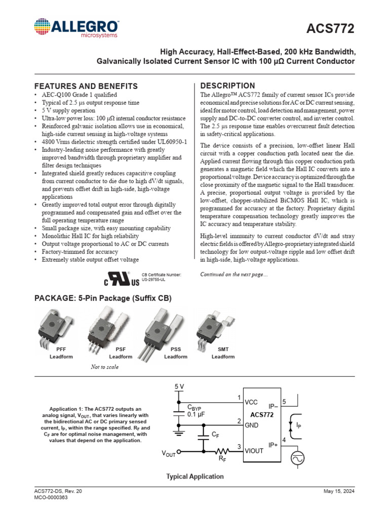ACS772 - Datasheet 3074305 1 | PDF