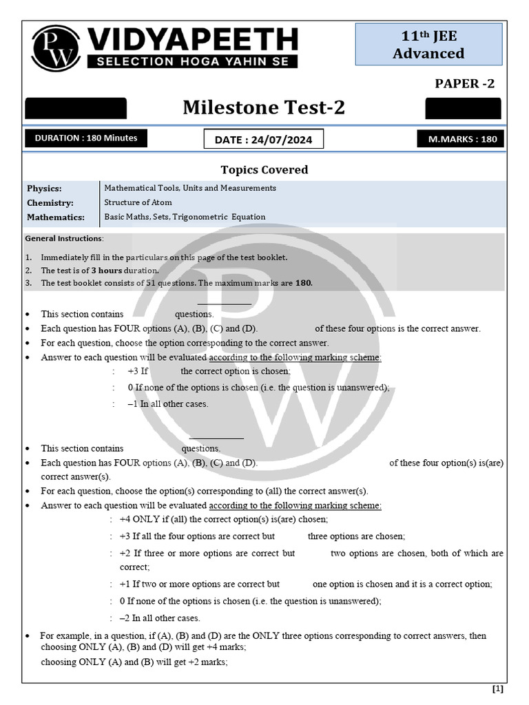 Milestone Test - 02 - Test Paper (Paper 2) | PDF
