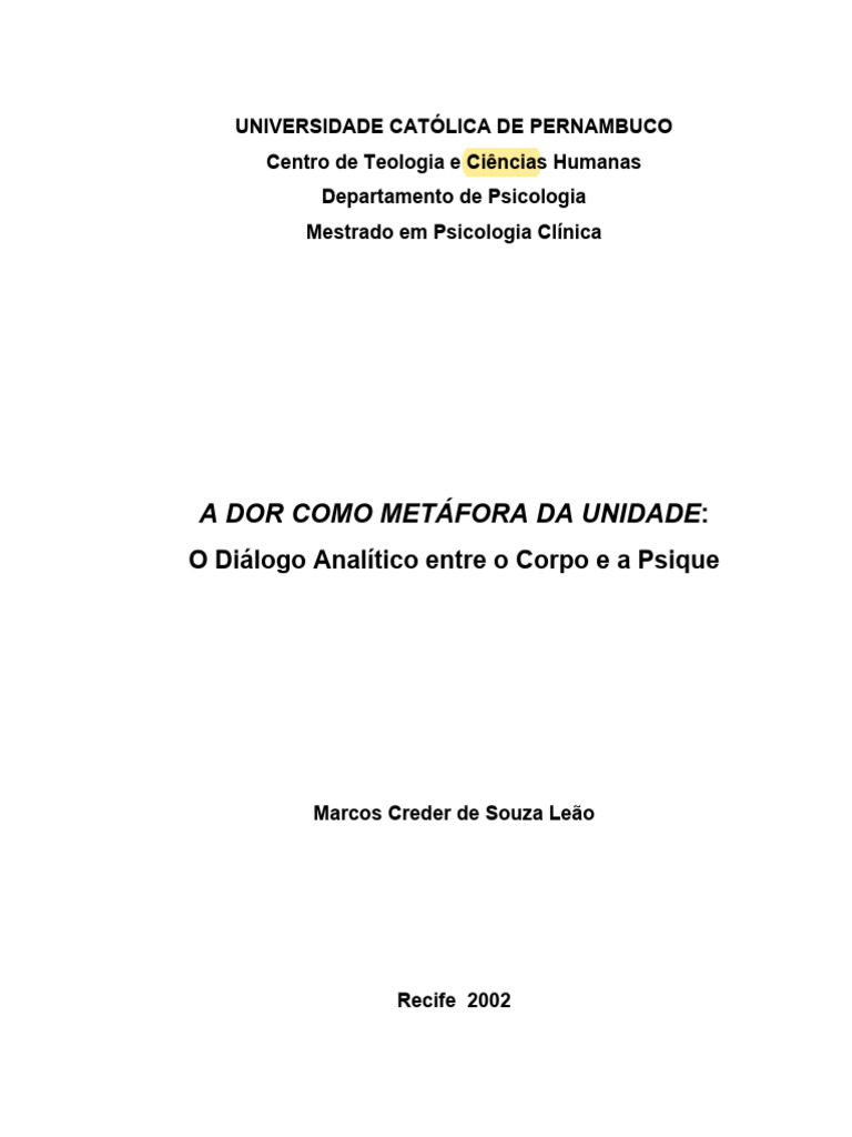 Creder, 2002. A Dor Como Metáfora Da Unidade | PDF