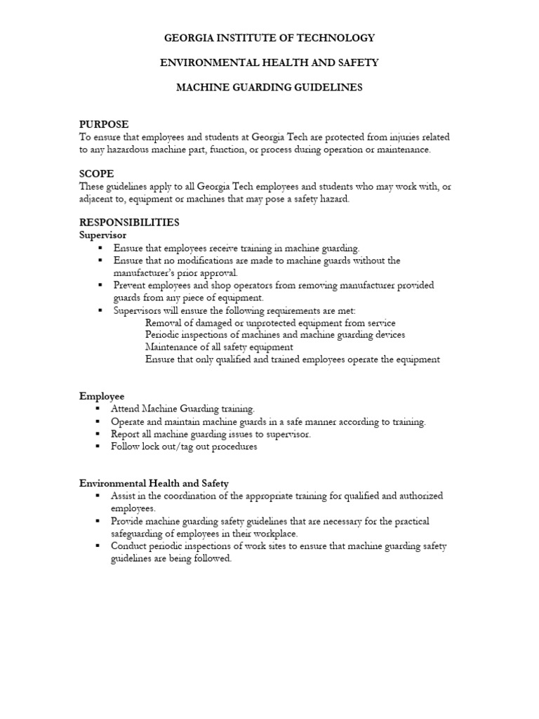 Machine Guarding Guidelines | PDF