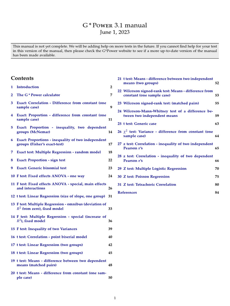 G Power Manual | PDF