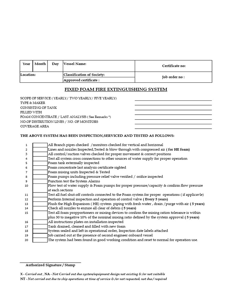 Fixed Foam System Checklist | PDF