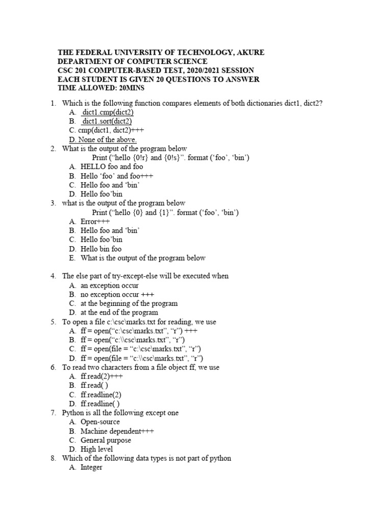 CSC 201 CBT Questions | PDF CSC 201 CBT Questions | PDF