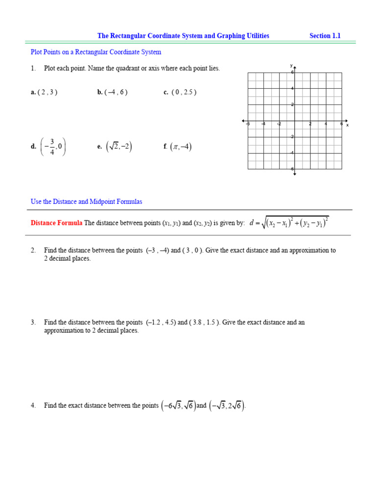 126 Lecture 1.1 Rectangular Coordinate System - Examples | PDF