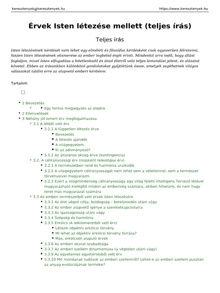 Ervek Isten Letezese Mellett Teljes Iras | PDF