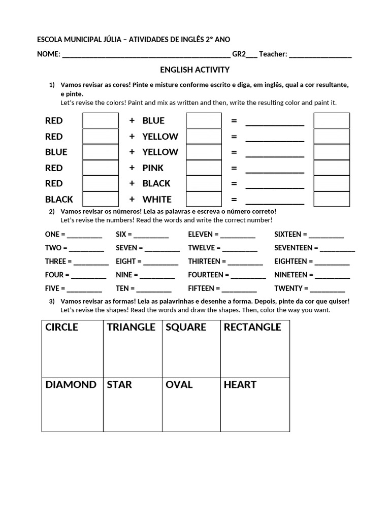 Ing COLORS, NUMBERS & SHAPES | PDF
