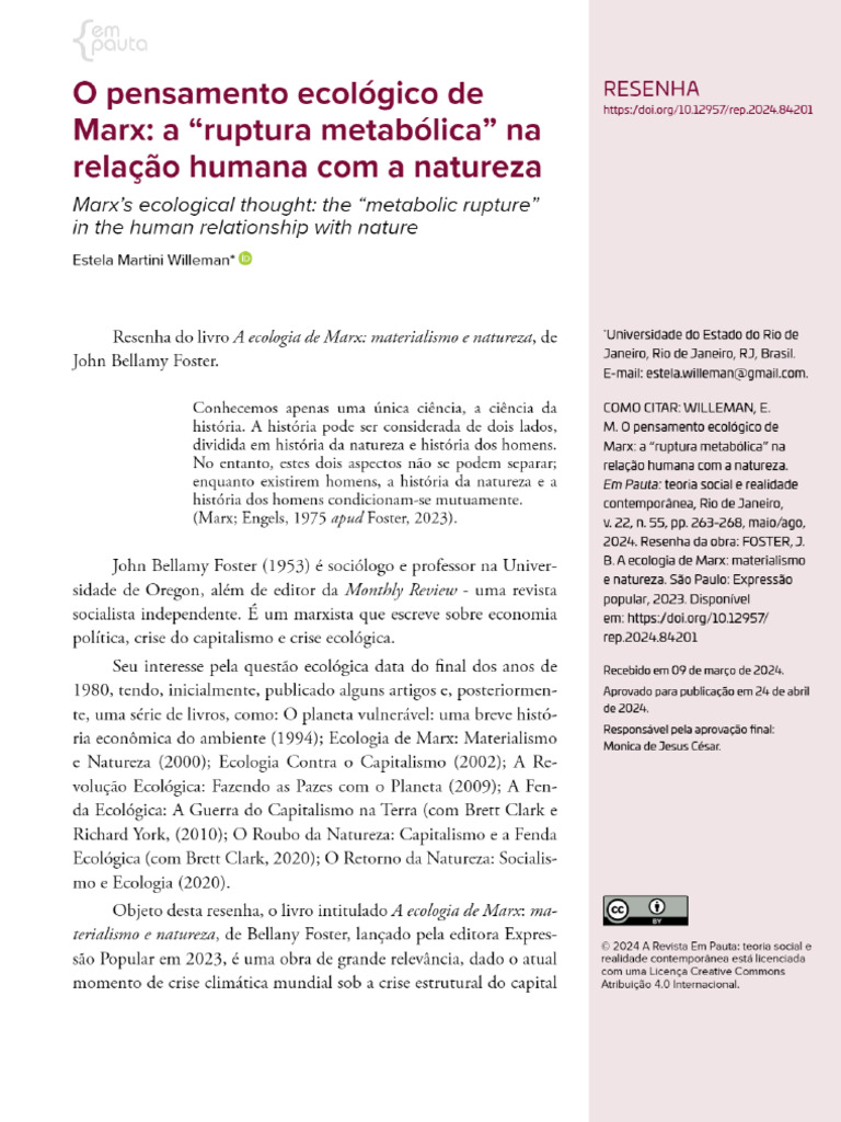 WILLEMAN. O Pensamento Ecológico de Marx - A "Ruptura Metabólica" Na ...