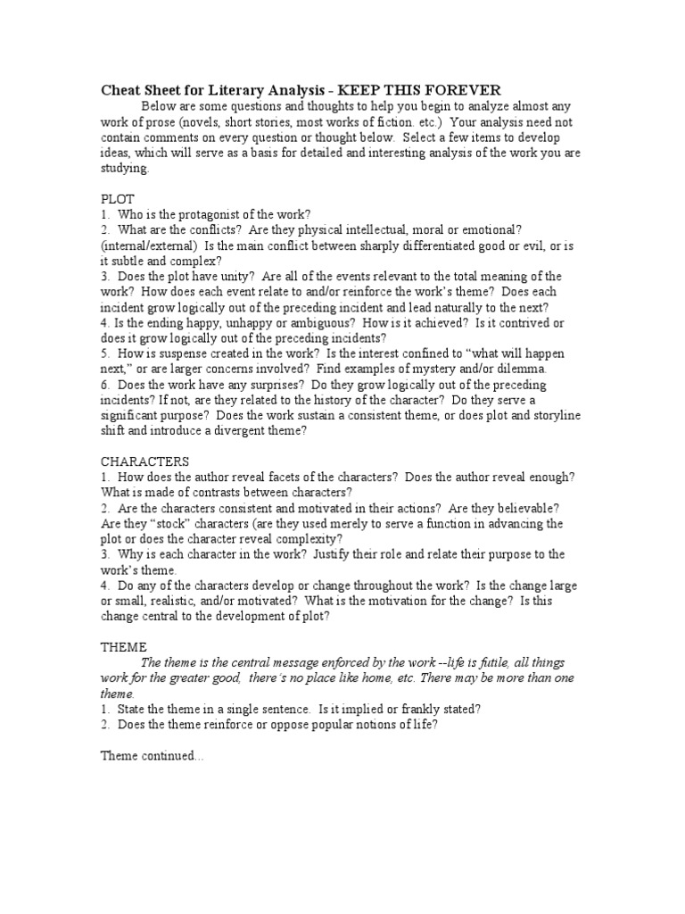 Cheat Sheet For Literary Analysis | PDF | Plot (Narrative) | Irony