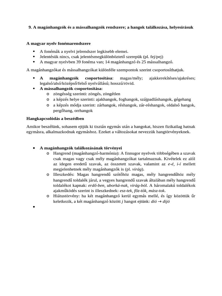 A Magánhangzók És A Mássalhangzók Rendszere A Hangok Találkozása ...