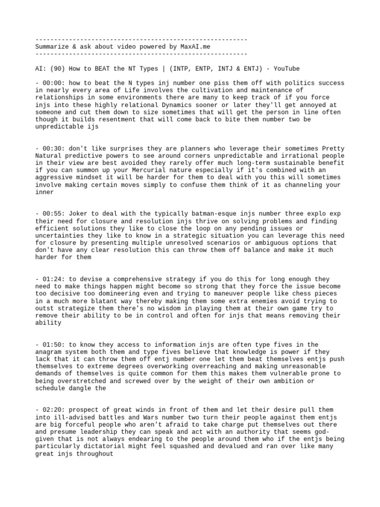 How To BEAT The NT Types (INTP, ENTP, INTJ & ENTJ) | PDF