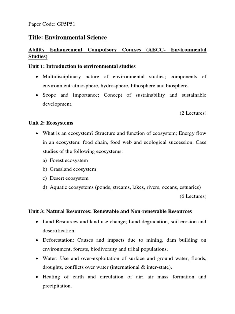 Environmental Science Syllabus | PDF
