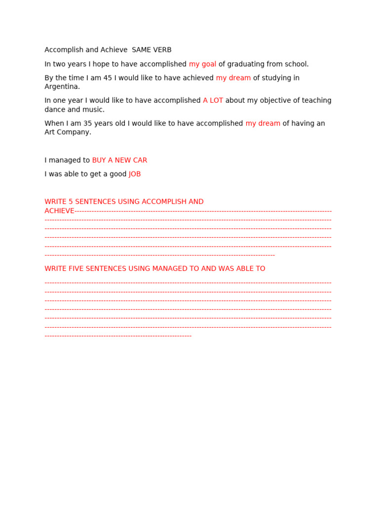 Accomplish and Achieve Example | PDF