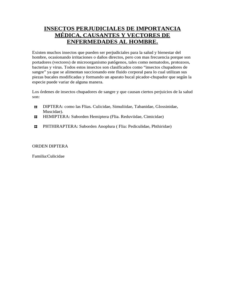 INSECTOS PERJUDICIALES DE IMPORTANCIA MÉDICA, CAUSANTES Y VECTORES DE ...