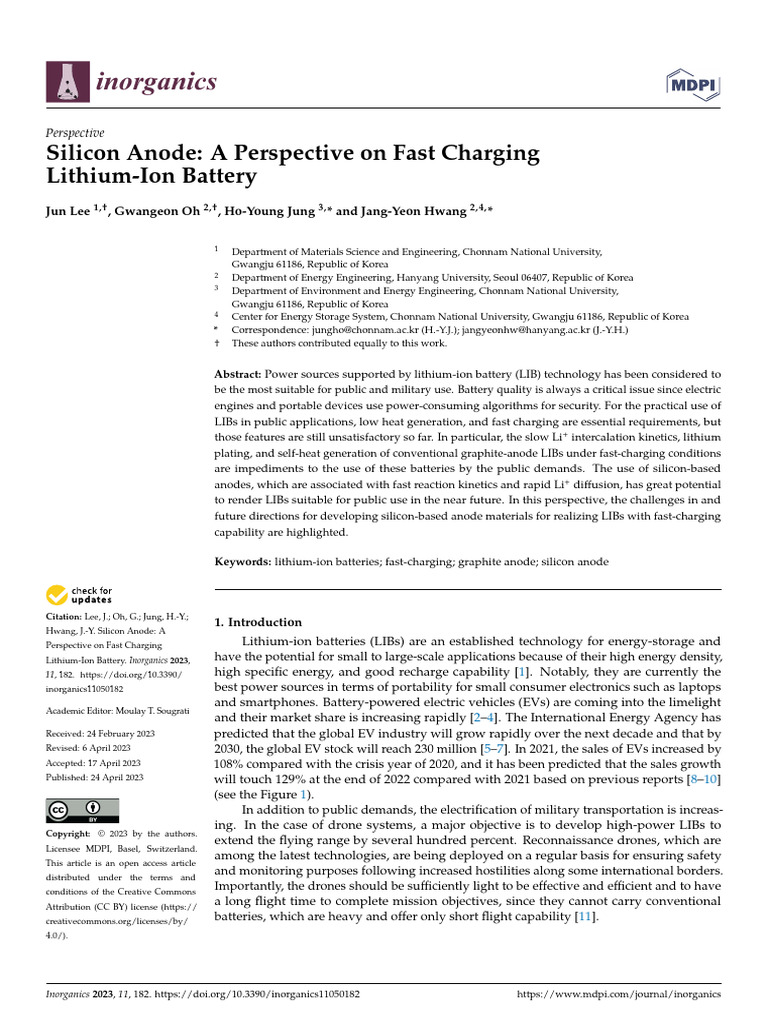 Silicon Anode - A Perspective on Fast Charging Lithium-Ion Battery | PDF