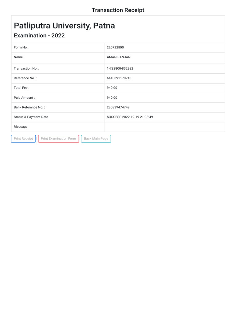 Sem 1 Exam Receipt | PDF