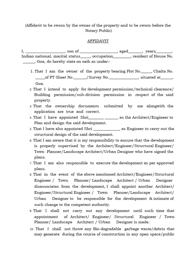 Affidavit To Be Sworn by The Owner of The Property | PDF | Affidavit ...