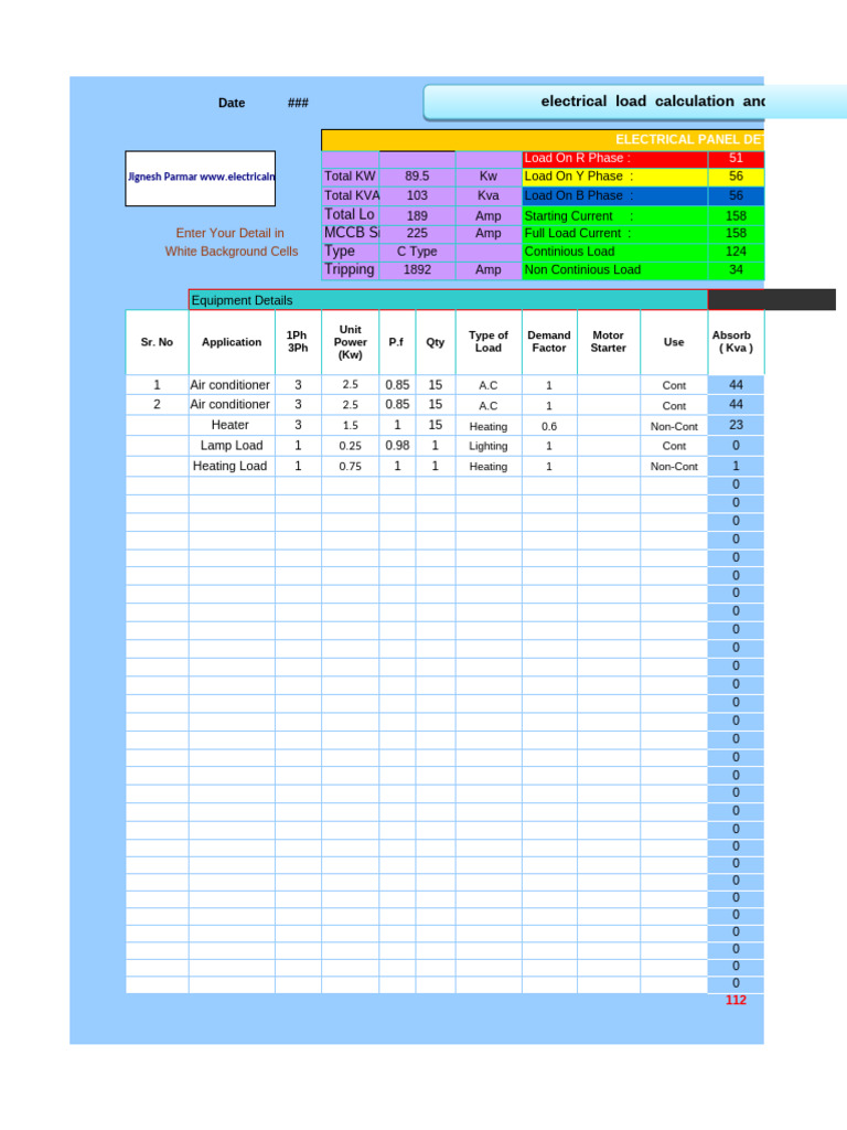 Electrical Load Calculation and Energy Consumption 22-8-12 | PDF