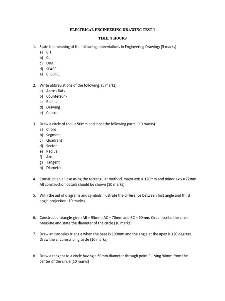 Electrical Engineering Drawing Test 1 | PDF | Teaching Methods & Materials