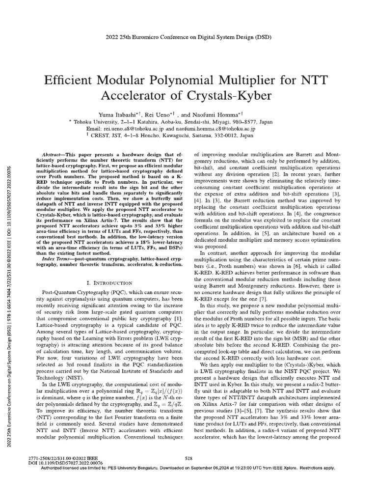 Efficient Modular Polynomial Multiplier for NTT | PDF