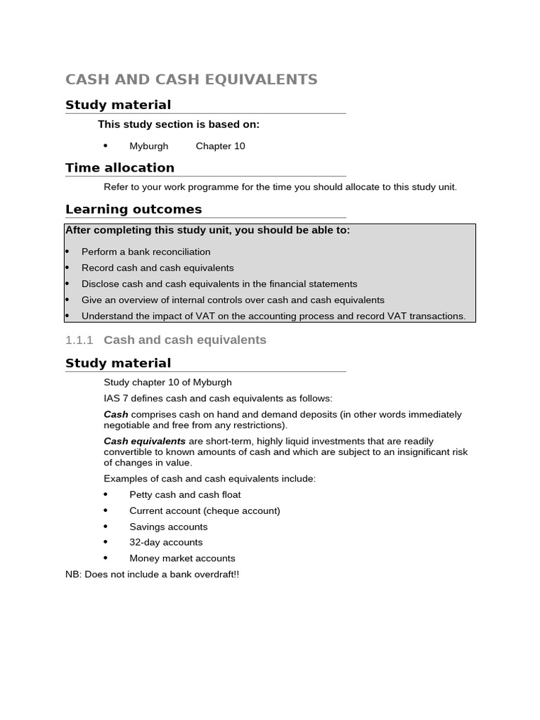 SG Cash and Cash Equivalents | PDF