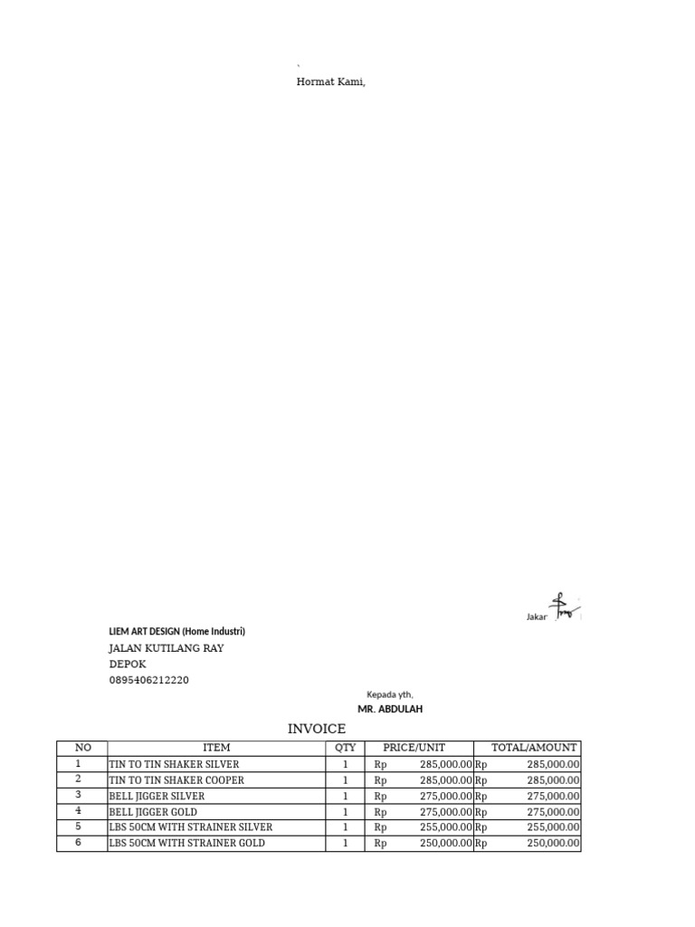 Invoice Mr. Abdulah | PDF