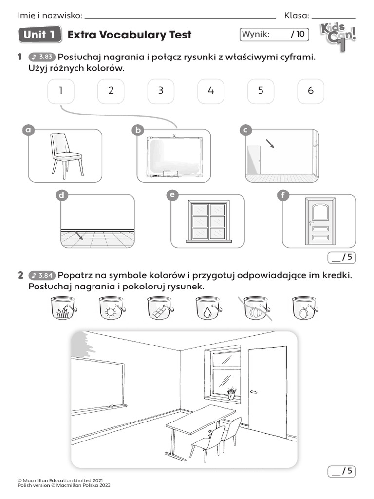 Kids Can - 1 - Extra Vocabulary Test - Unit 1 | PDF