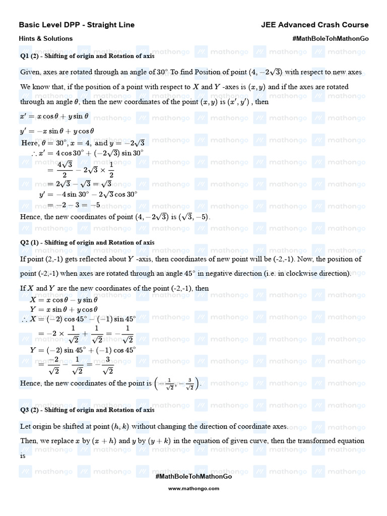 Basic Level DPP Straight Line Solution Mathongo | PDF