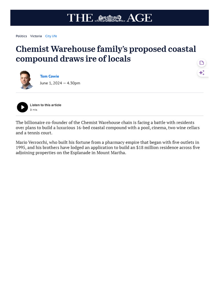 CWG Co-Founder Mario Verrocchi Draws Ire From Mount Martha Residents | PDF