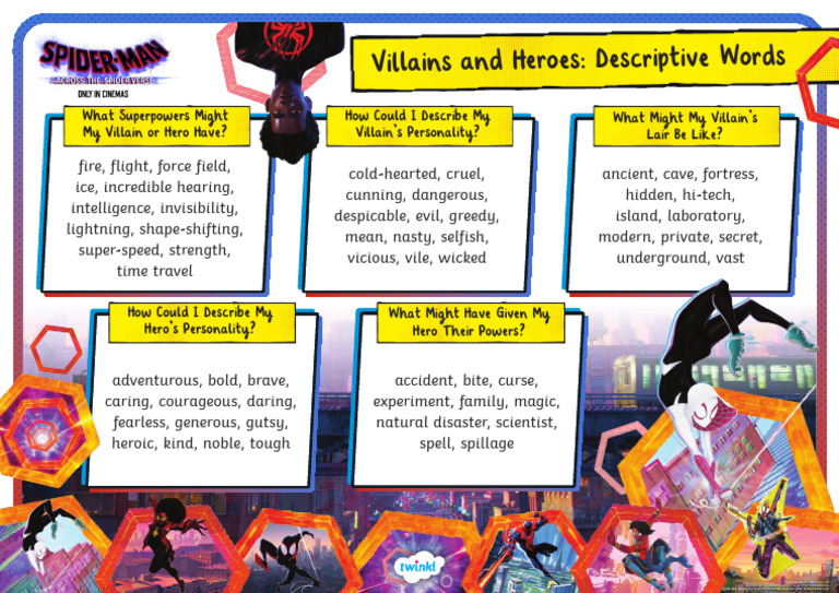Spider-Man Your Villain and Hero Descriptive Word Mat | PDF