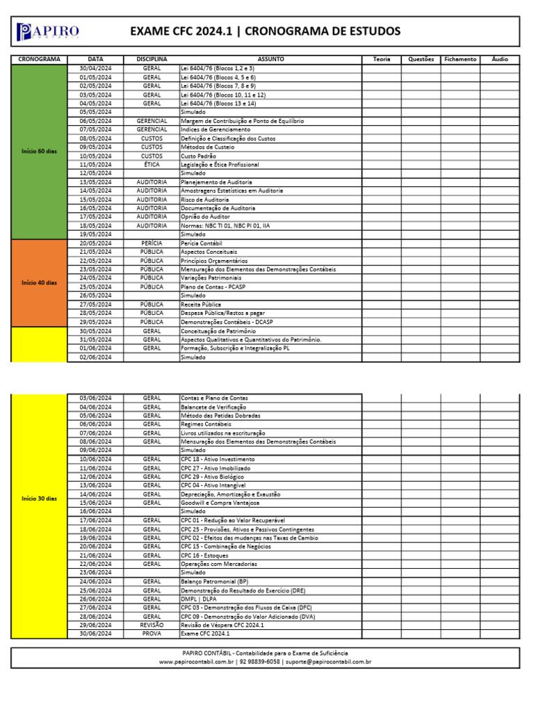 Cronograma CFC 2024 - 60 Dias | PDF