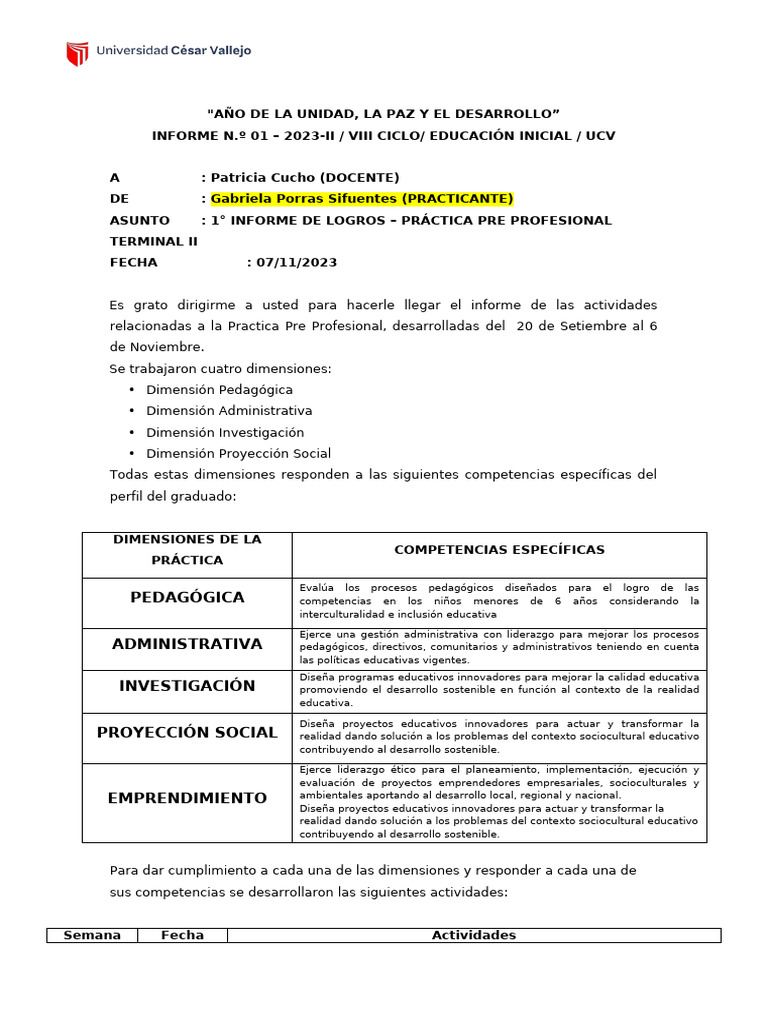 Formato - Informe de Logros - Porras Sifuentes | PDF
