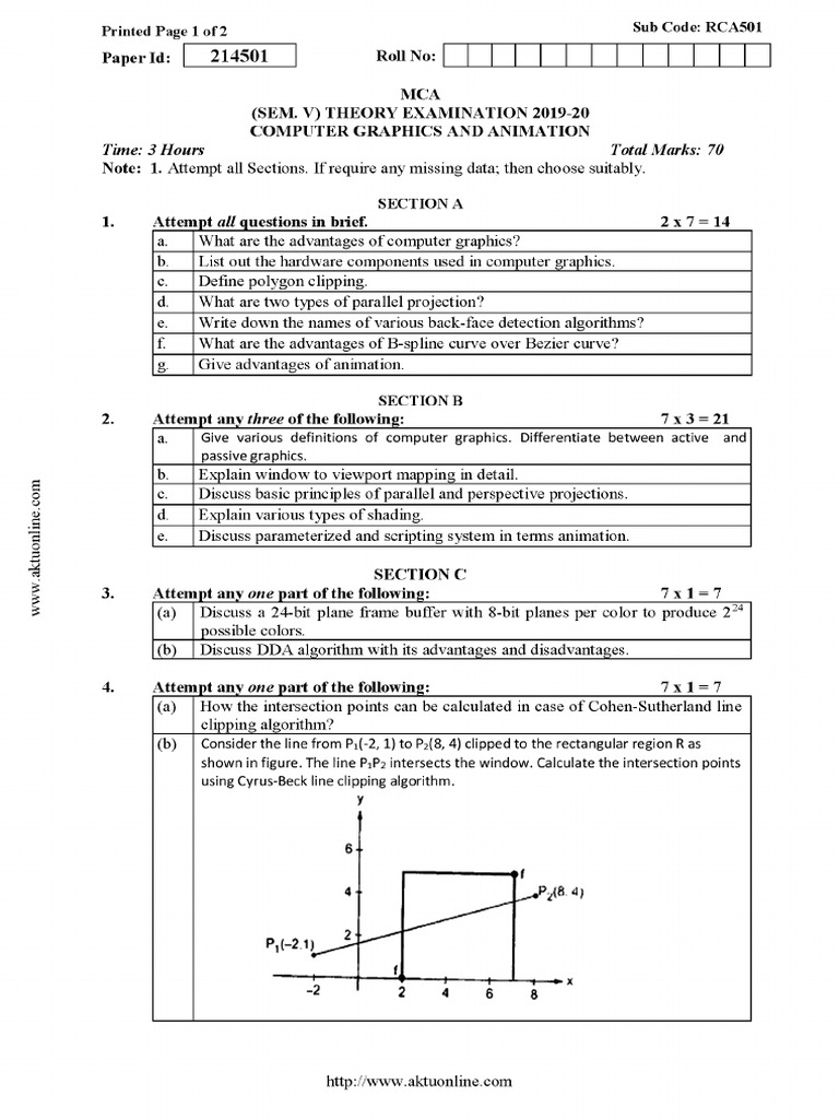Mca 5 Sem Computer Graphics and Animation Rca501 2020 | PDF