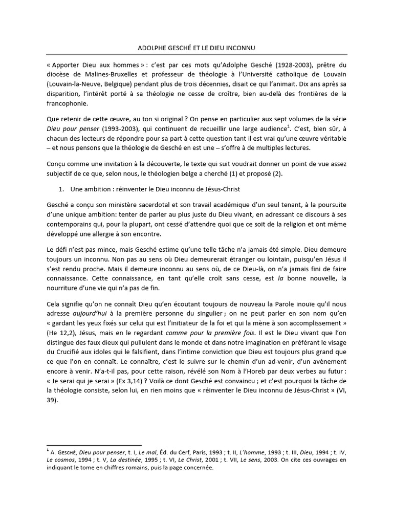 Adolphe Gesche Et Le Dieu Inconnu | PDF