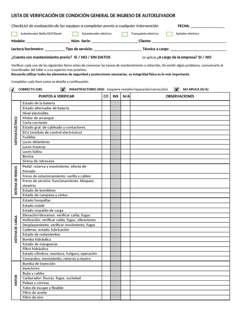 CheckList Para Autoelevadores | PDF