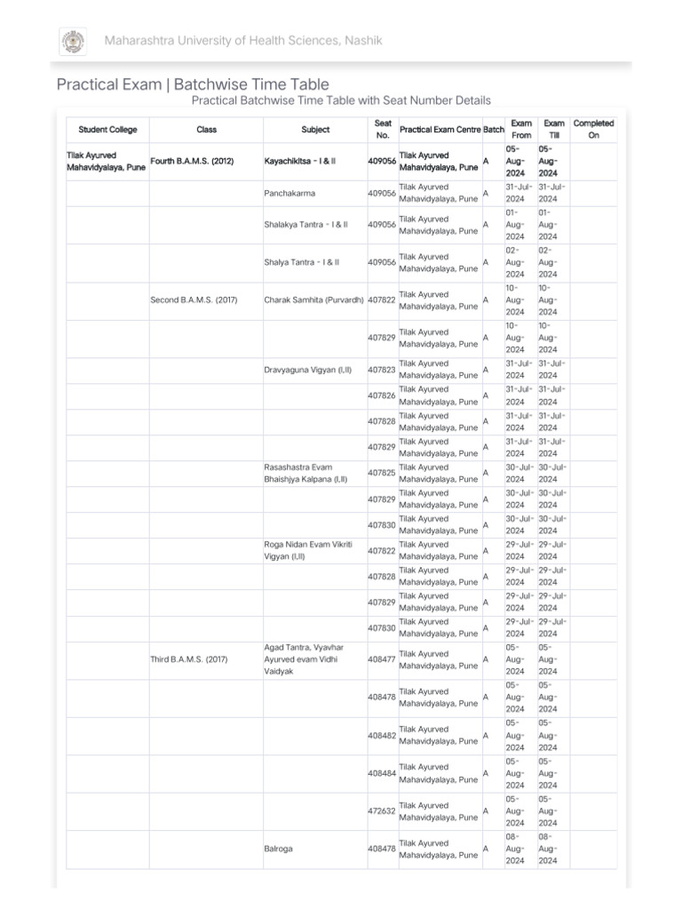 University Viva Timetable | PDF