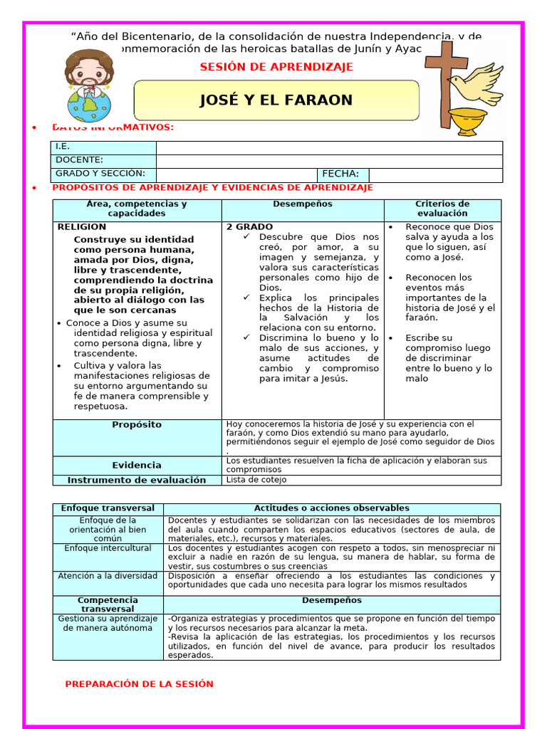 2º U4 S5 Sesion D2 Religion Jose Y El Faraon Pdf
