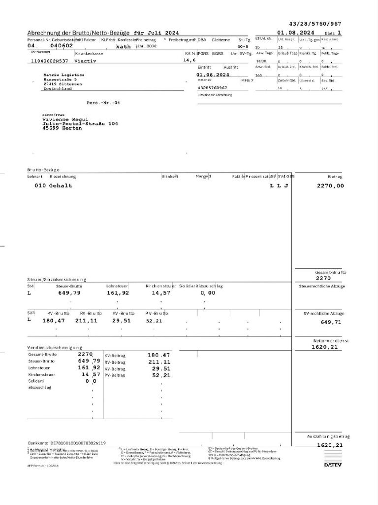 Lohnabrechnung August | PDF