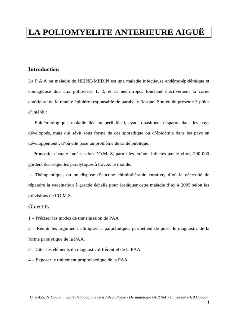 Cours POLIOMYELITE ANTERIEURE AIGUË-1 | PDF