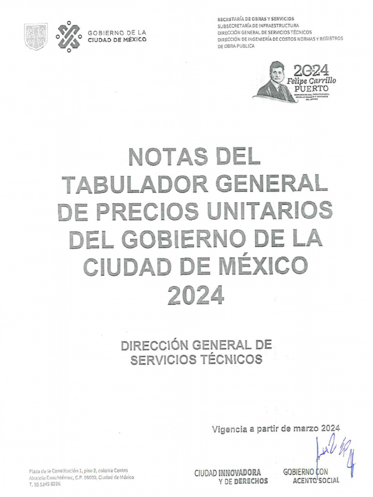 Notas Del Tabulador General de Precios Unitarios Del Gobierno de La Ciudad de Mexico 2024 1 | PDF
