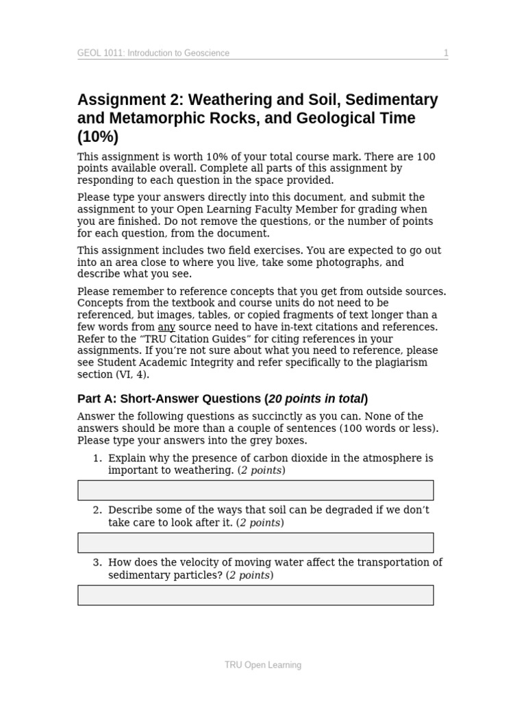 GEOL 1011_Assignment 2 | PDF